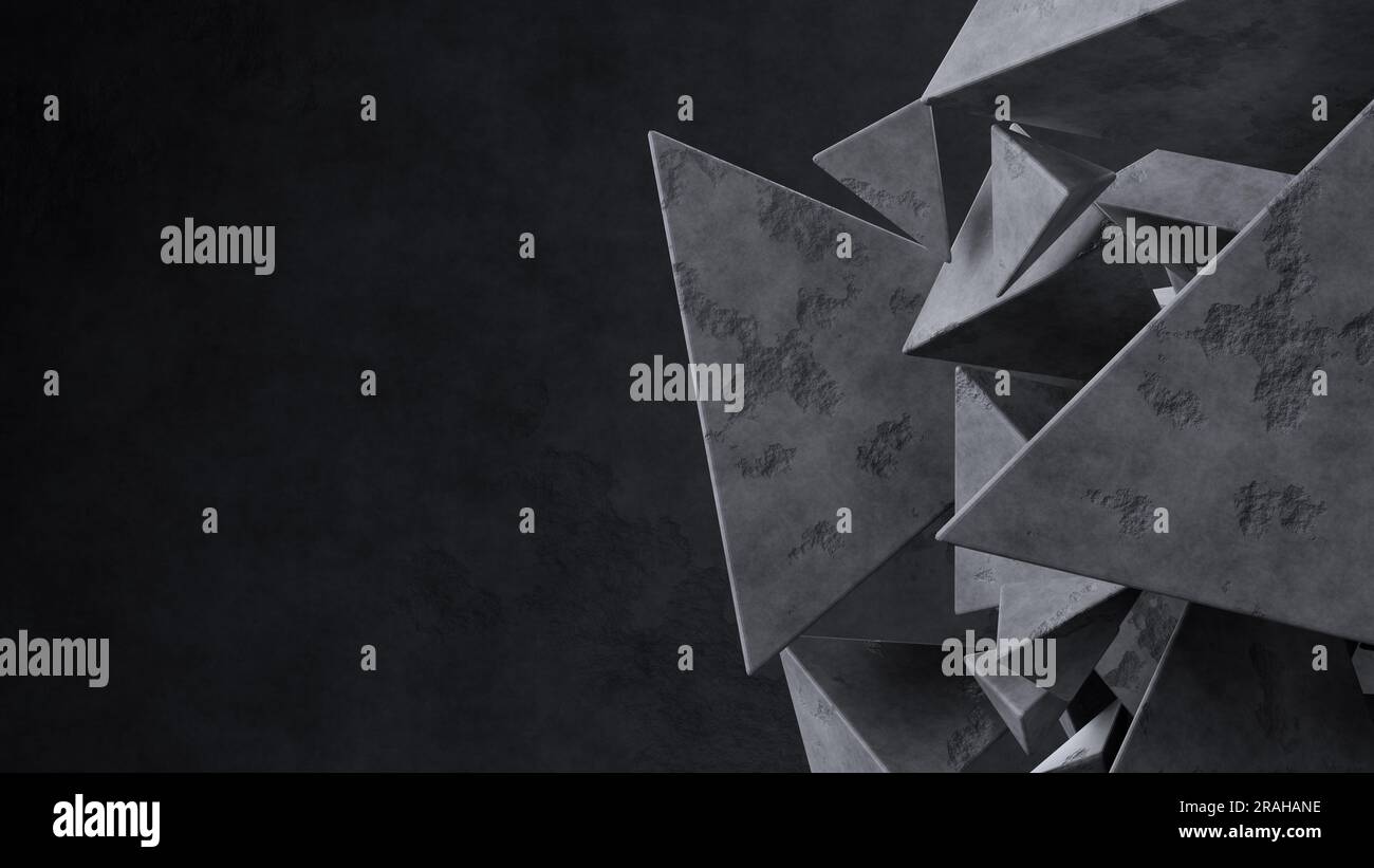 Abstract concrete triangle pyramids on dark concrete background Stock ...