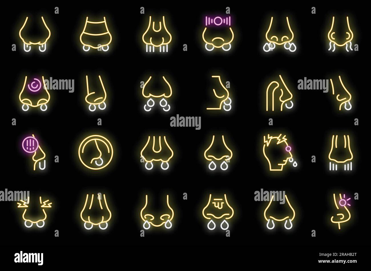 Nosebleed icons set outline vector. Woman health. Face nose neon color ...
