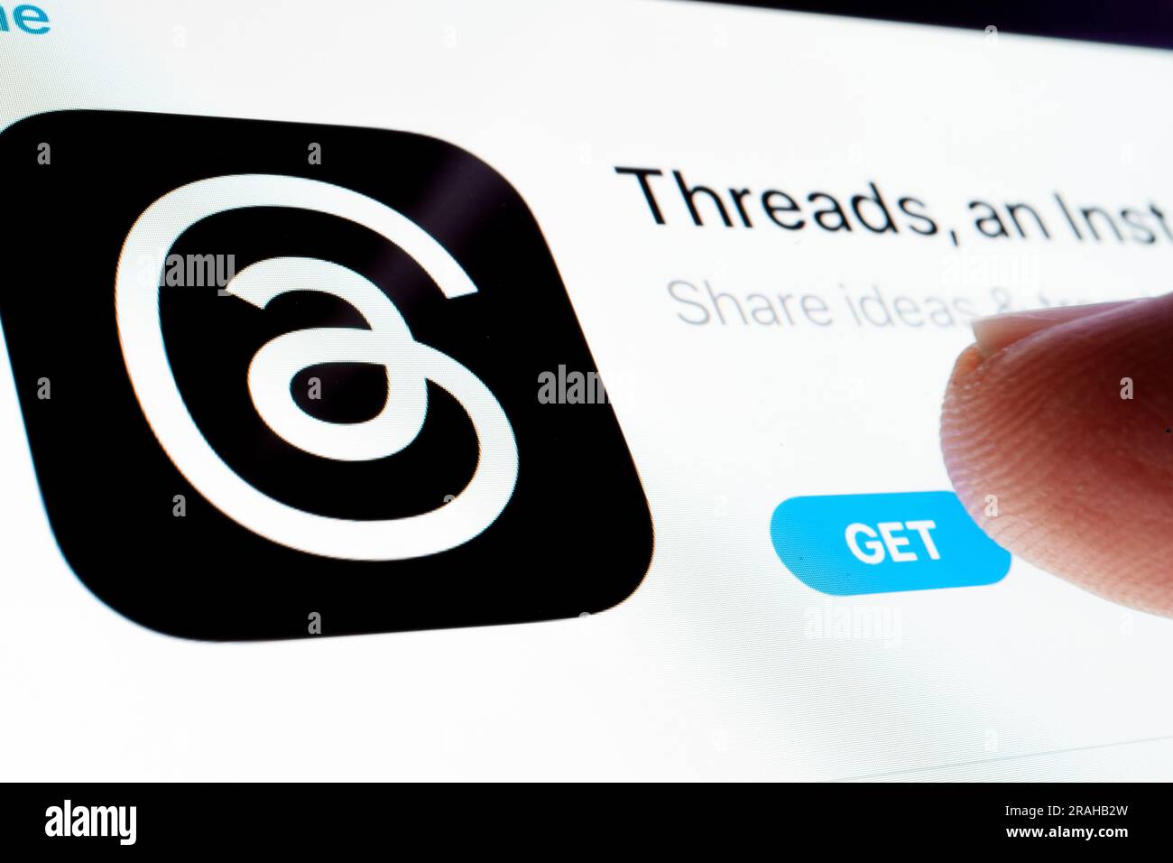 Threads app logo seen on screen. The new application by Meta Platforms ...