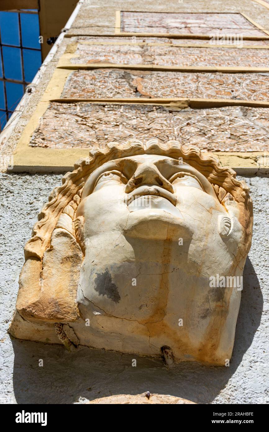 Close-up Ancient giant head statue of a Roman emperor on the Cuicul ...