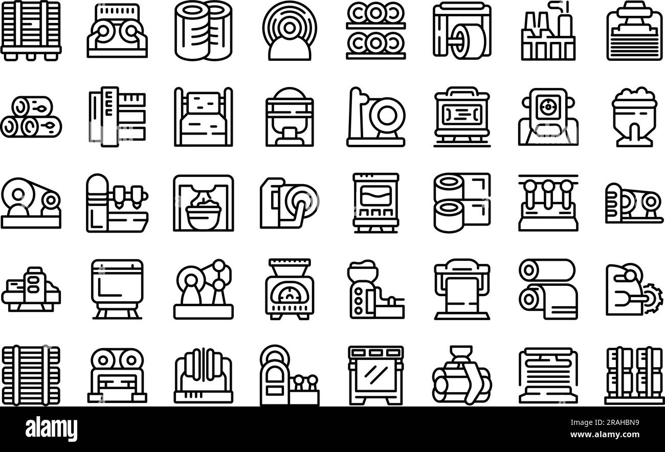 Equipment for paper production icons set outline vector. Factory roll ...