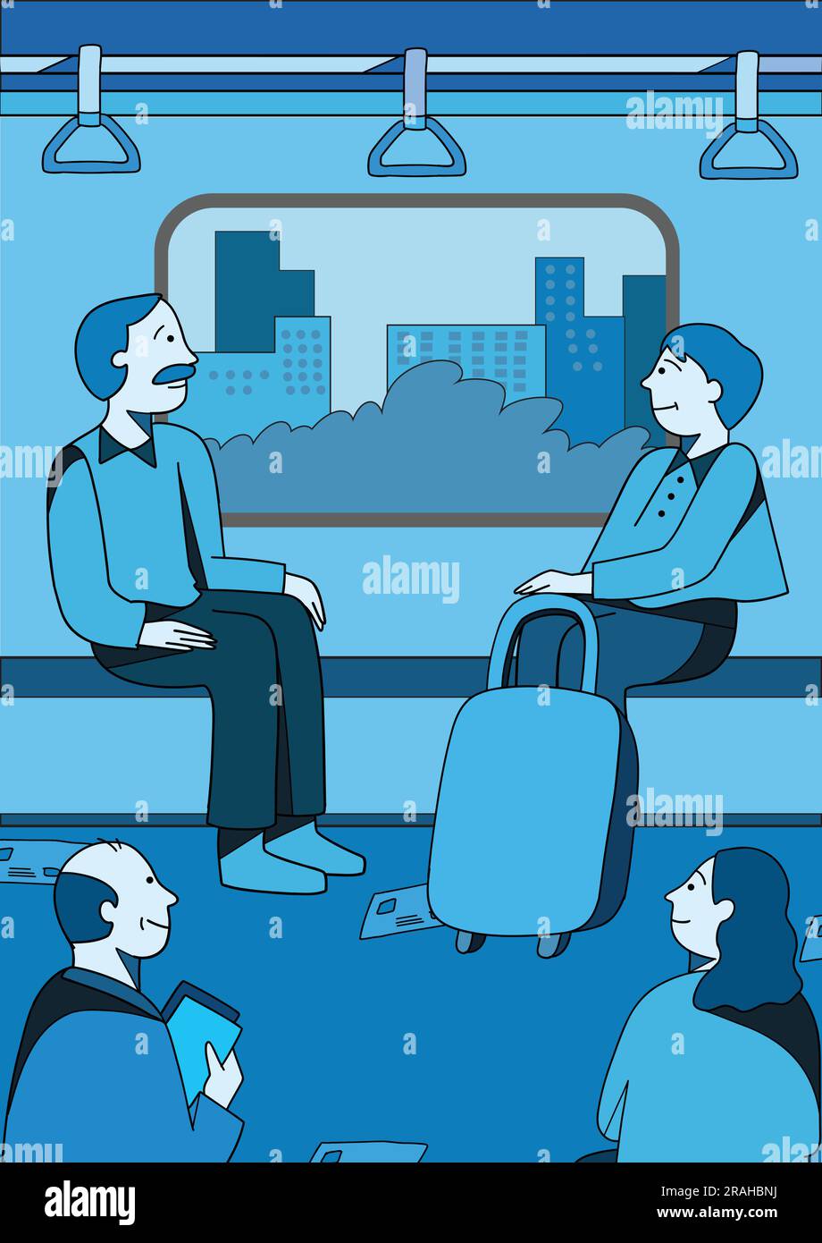 Father and son travelling in a train together for a vacation vector ...