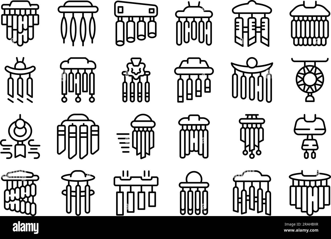 Wind chime icons set outline vector. Wood home. Metal wave Stock Vector ...