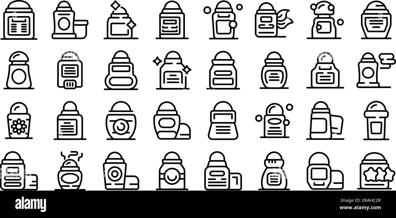 Roll-on deodorant icons set outline vector. Fashion spa. Face skin ...