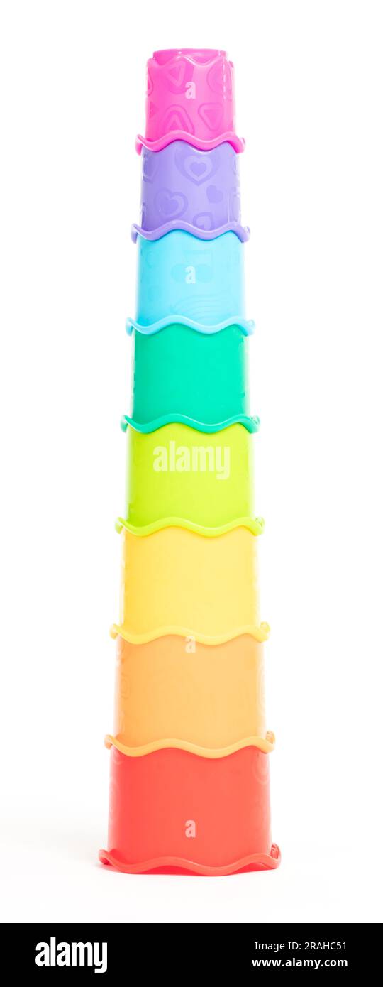Colorful toy for children - stack cups, isolated on white background ...