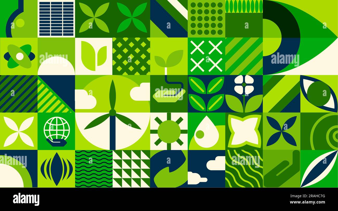 Green energy, environment abstract geometric bauhaus pattern. Vector ...