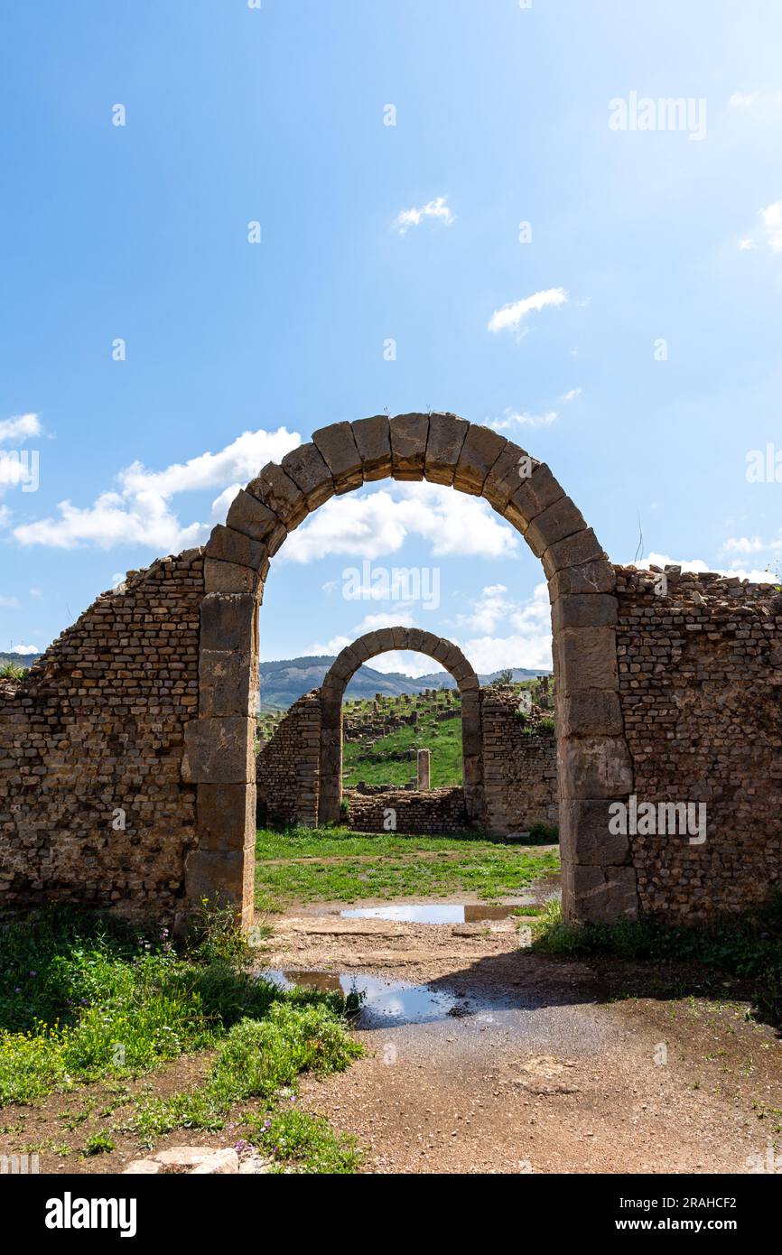 Roman arches in the ancient town of Cuicul in Djemila, Setif, Algeria ...