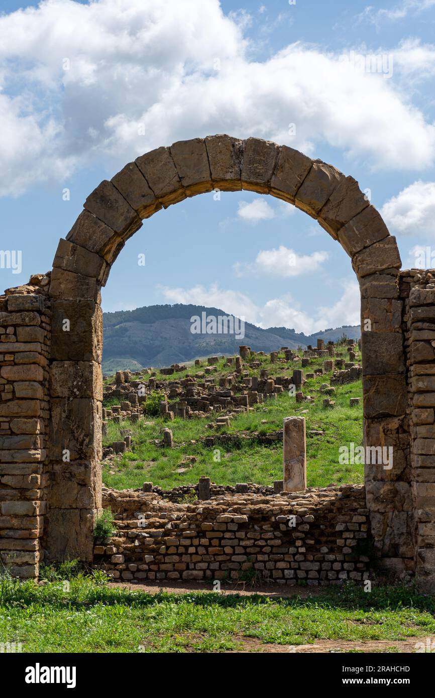 Roman arches in the ancient town of Cuicul in Djemila, Setif, Algeria ...