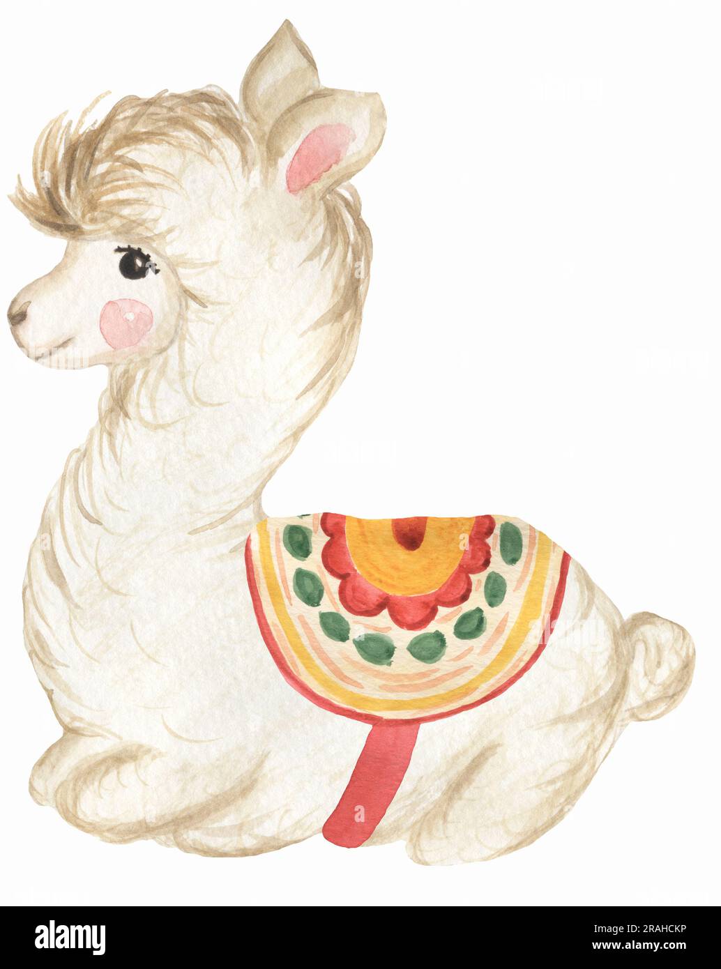 Cute Baby Llama, watercolor hand drawn cartoon illustration, watercolor ...