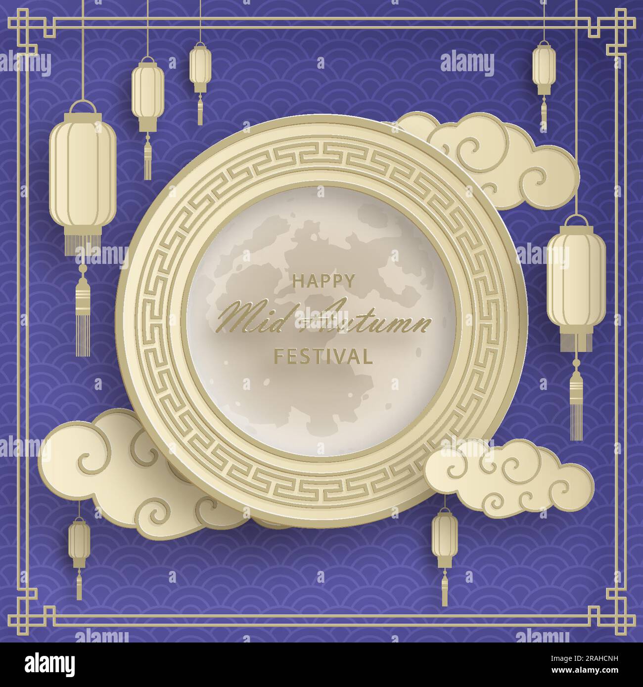 Chinese Mid Autumn Festival with gold paper cut art and craft style on ...