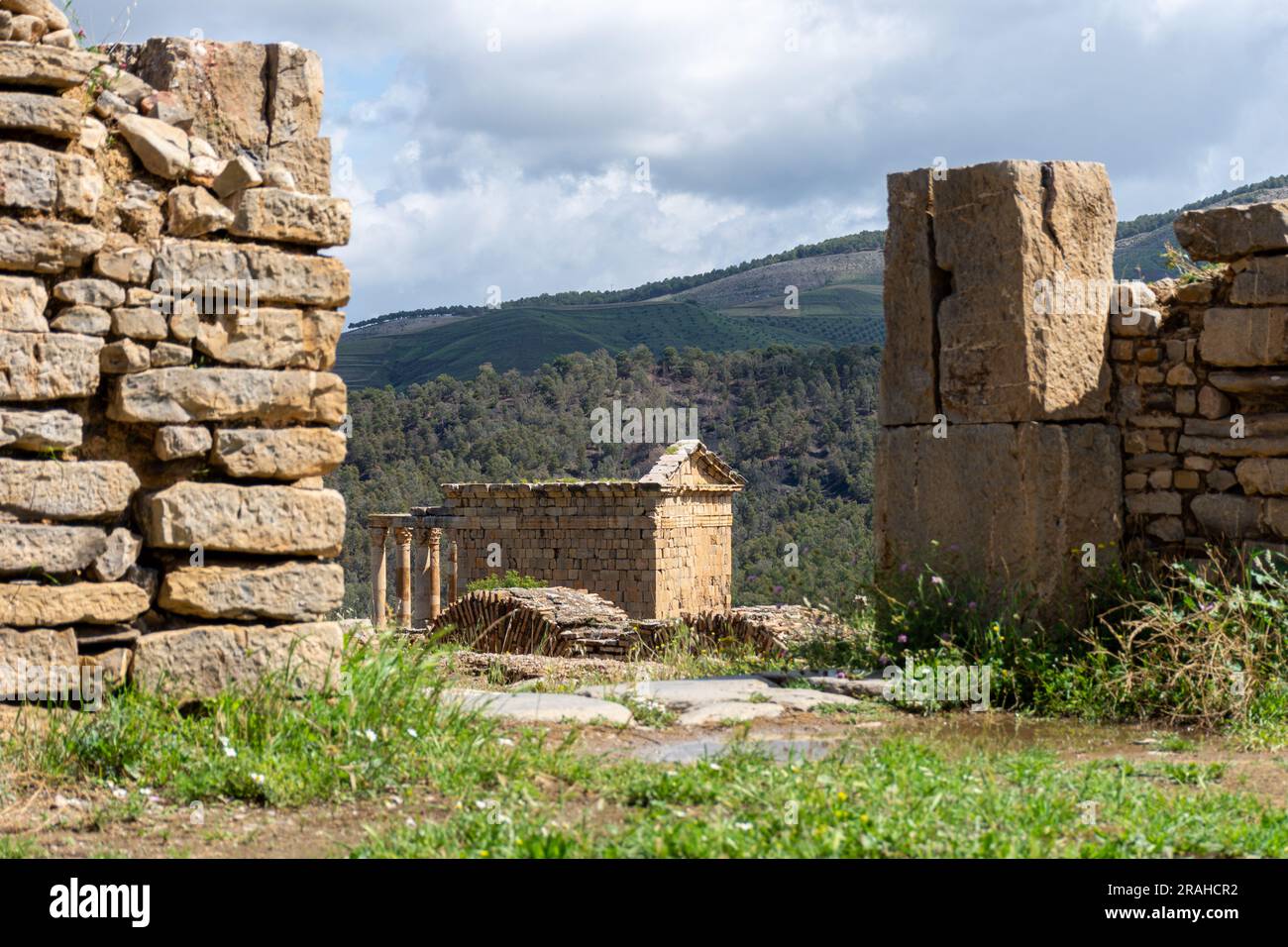 View of a Roman temple in the ancient town of Cuicul in Algeria. UNESCO ...