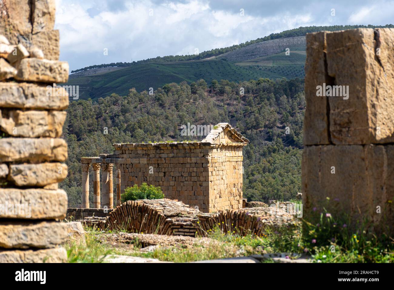View of a Roman temple in the ancient town of Cuicul in Algeria. UNESCO ...