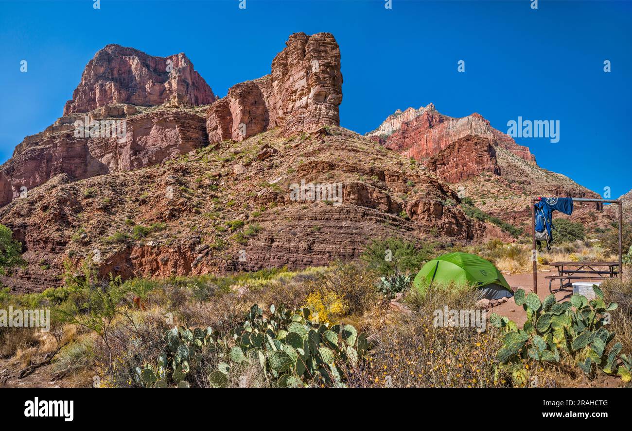 Oza Butte, Bright Angel Point over campsite at Cottonwood Campground ...