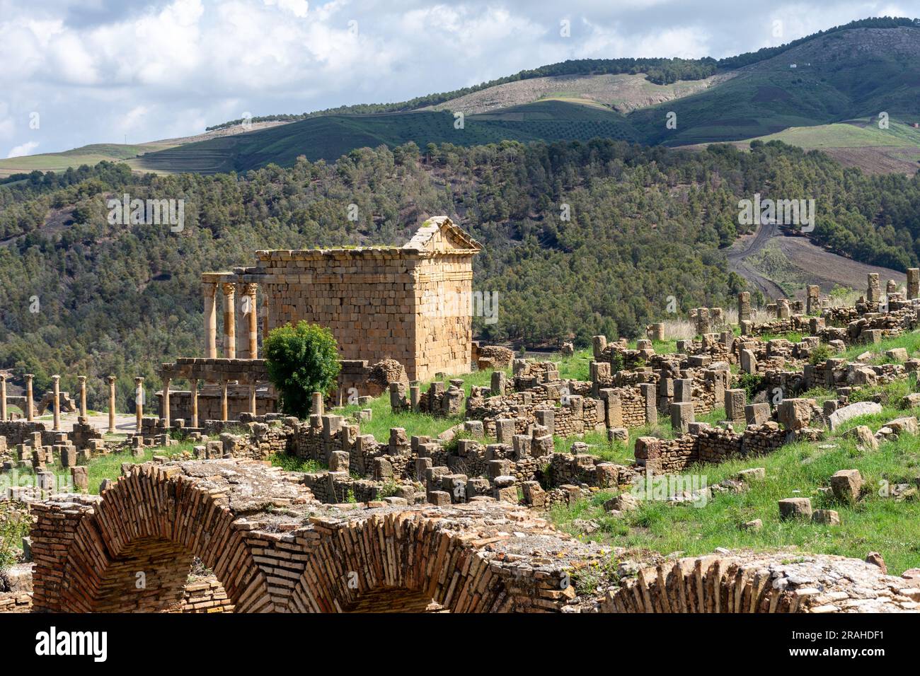 View of a Roman temple in the ancient town of Cuicul in Algeria. UNESCO ...