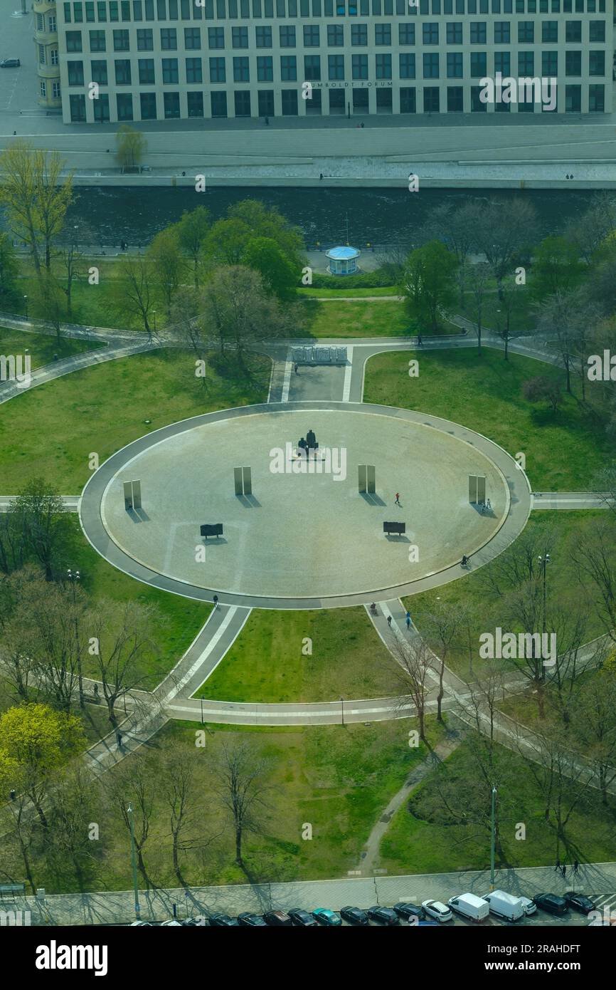 Panoramic view of the Marx-Engels-Forum, the public park in the central ...