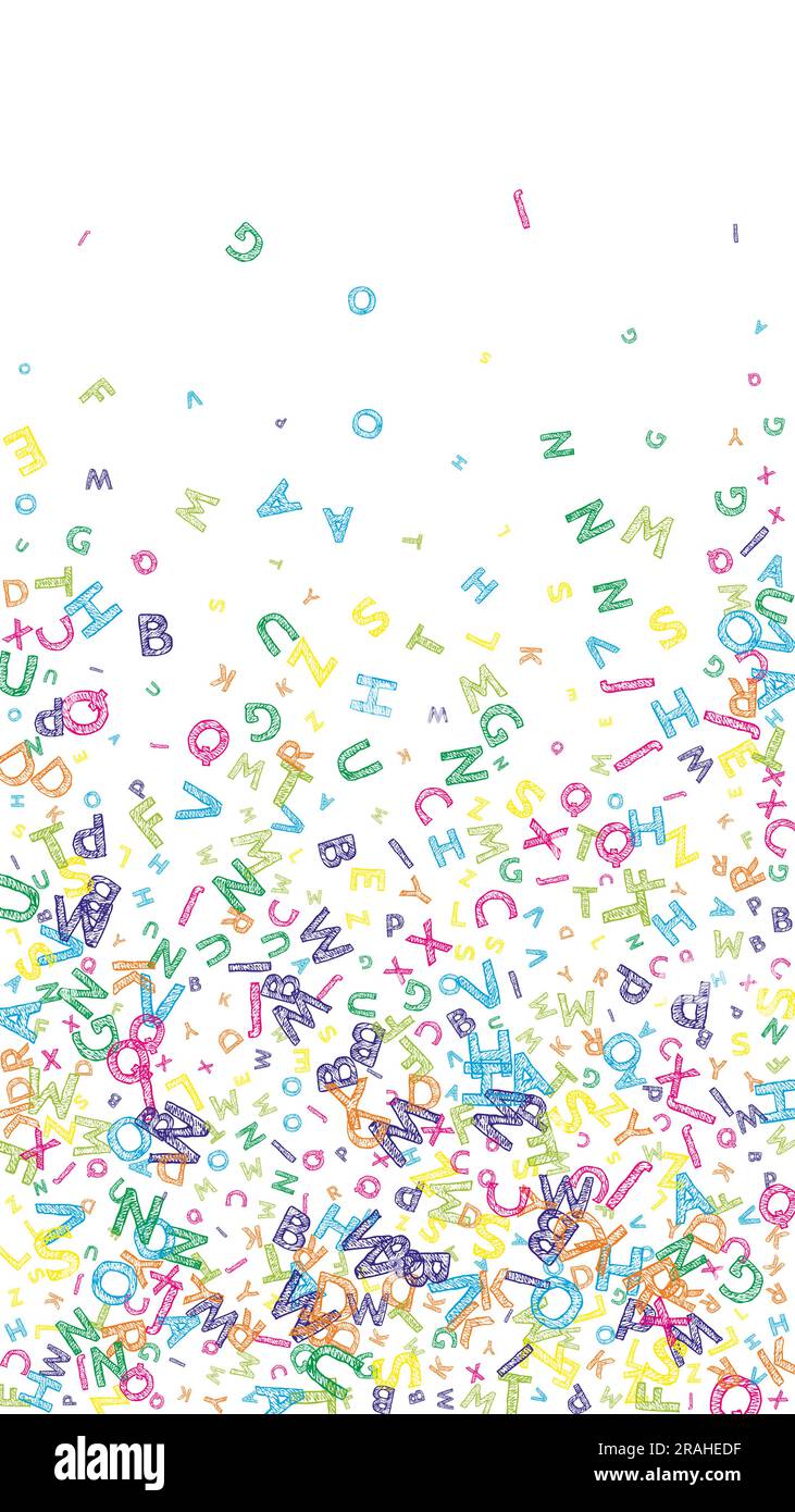 Falling letters of English language. Colorful sketch flying words of ...