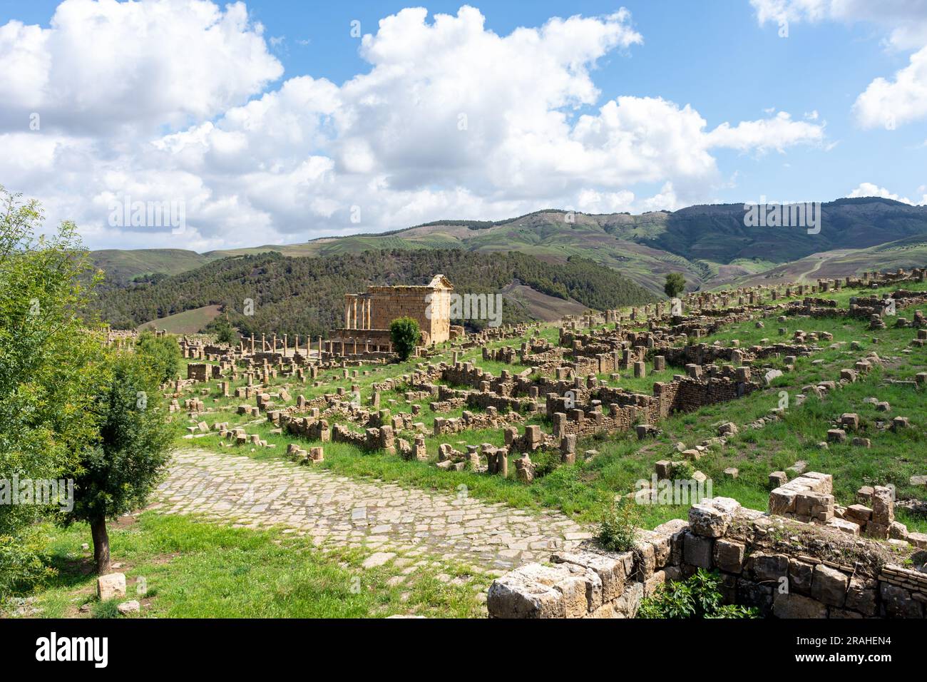 View of a Roman temple in the ancient town of Cuicul in Algeria. UNESCO ...
