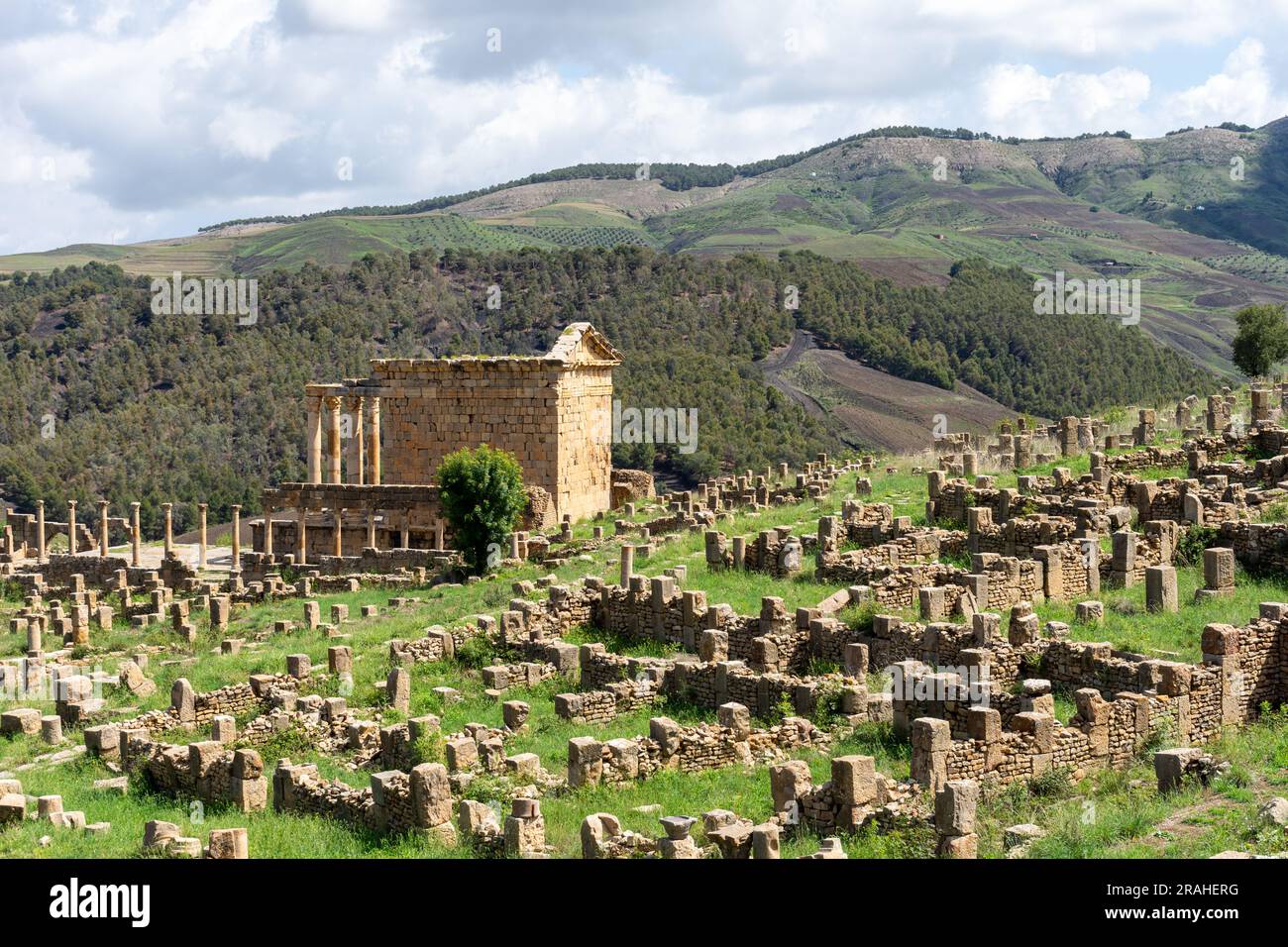 View of a Roman temple in the ancient town of Cuicul in Algeria. UNESCO ...