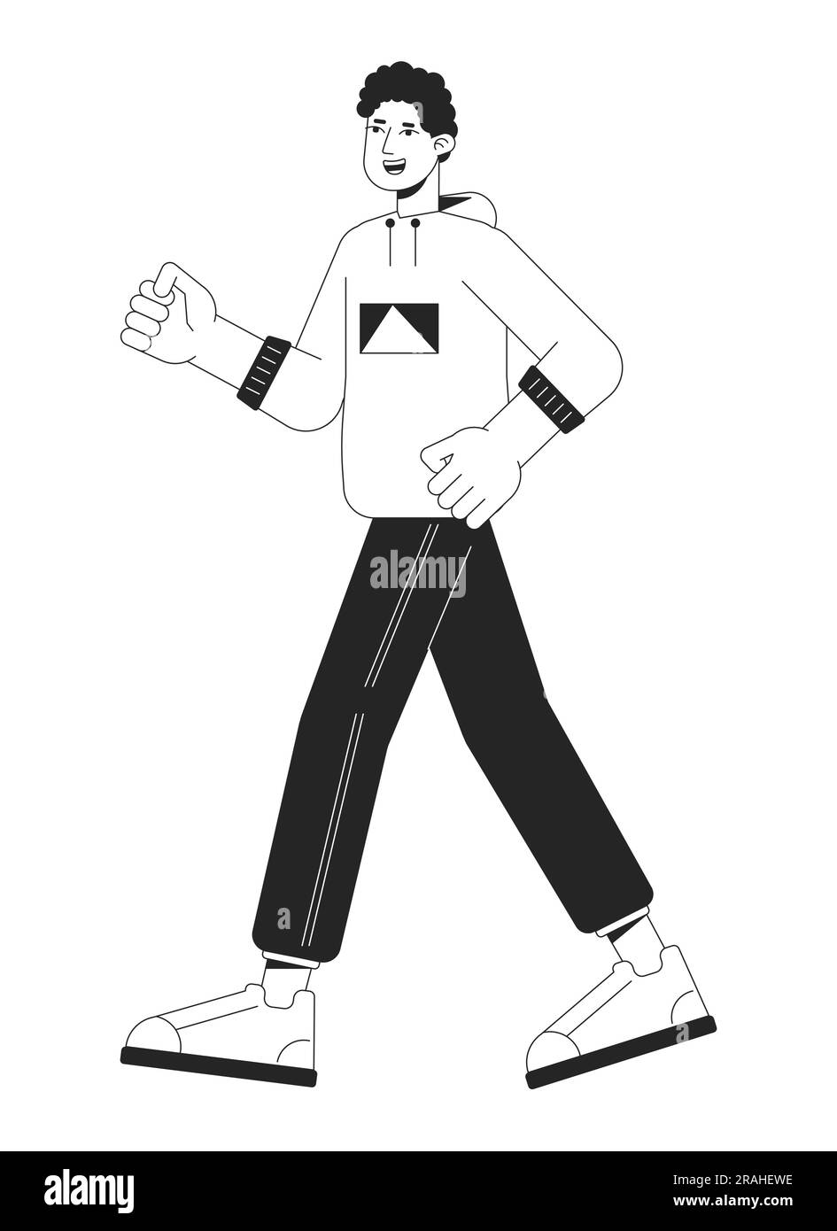 Happy man walking flat line black white vector character Stock Vector ...