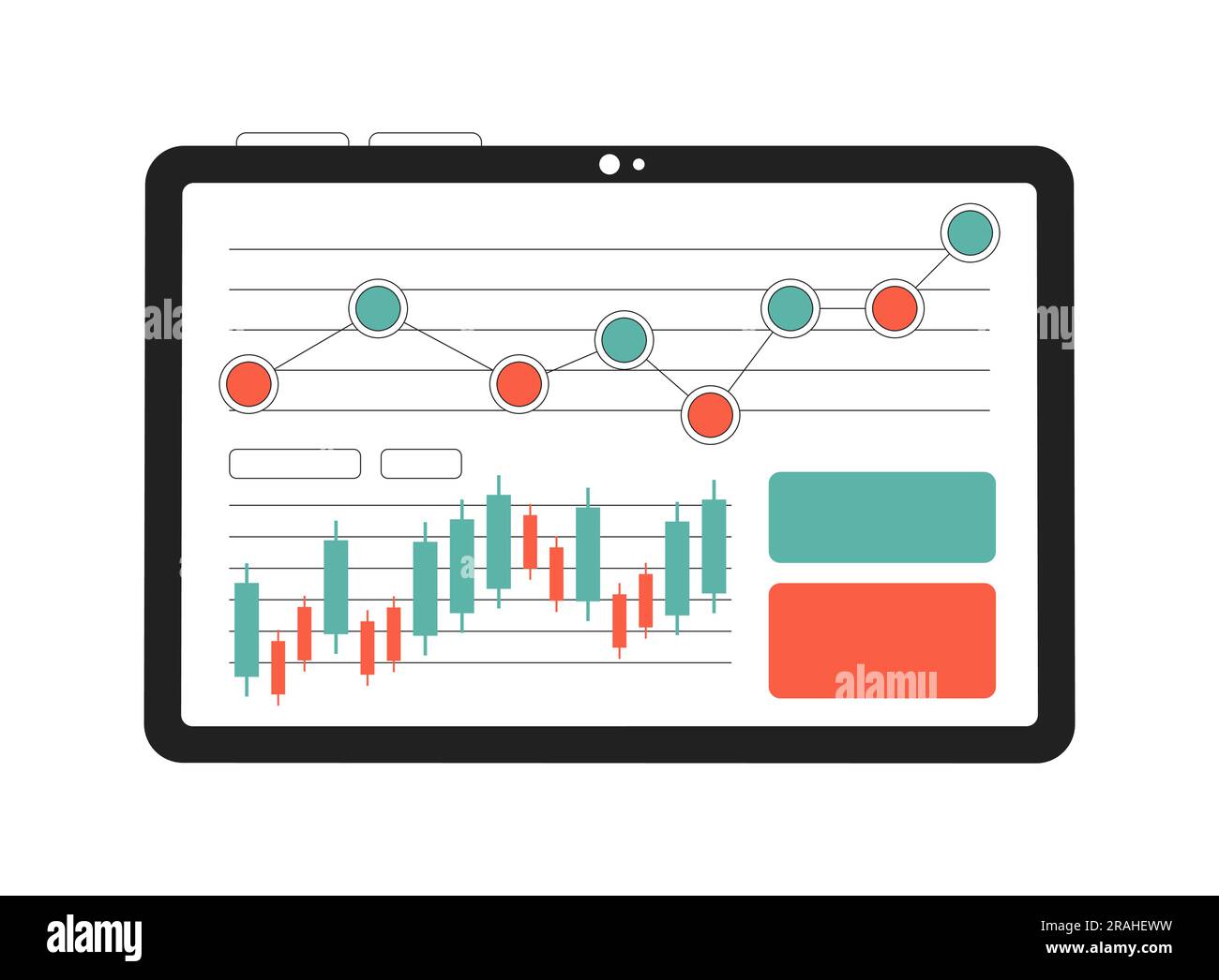 Tablet screen with diagram and charts monochrome flat vector object ...