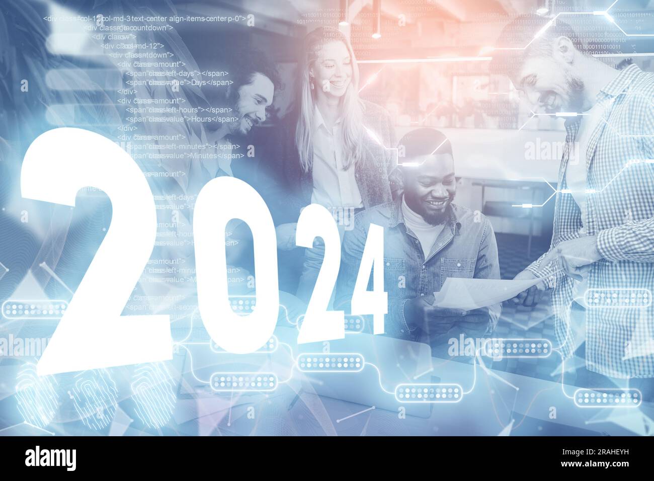 A business team of young people work in office. Year 2024 concept Stock ...