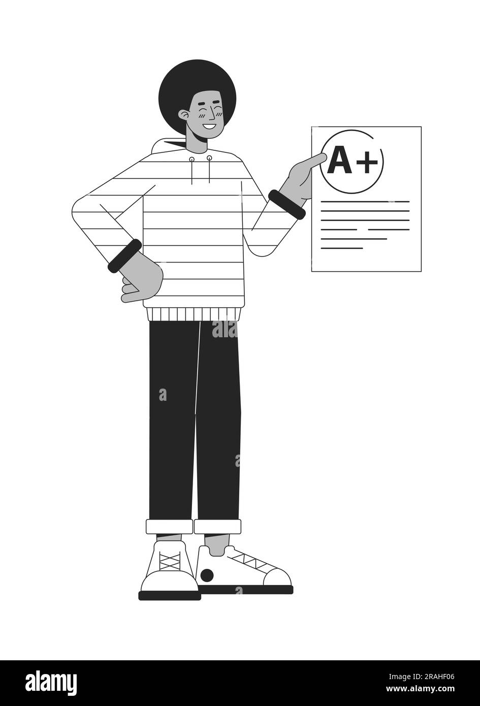 African american student show blank with mark flat line black white ...