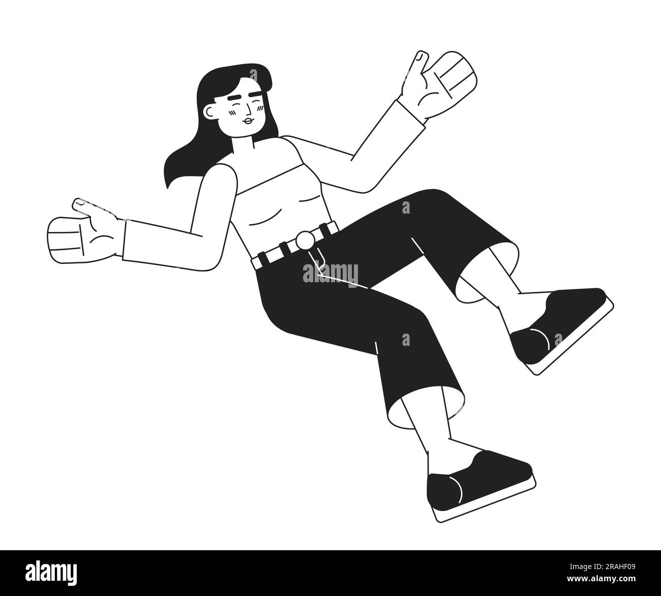 Falling young woman monochromatic flat vector character Stock Vector ...