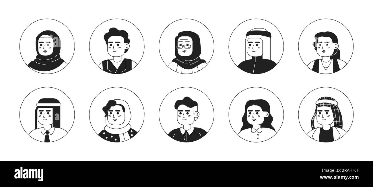 Arabian multicultural people monochrome flat linear character heads ... Arabian multicultural people monochrome flat linear character heads ...