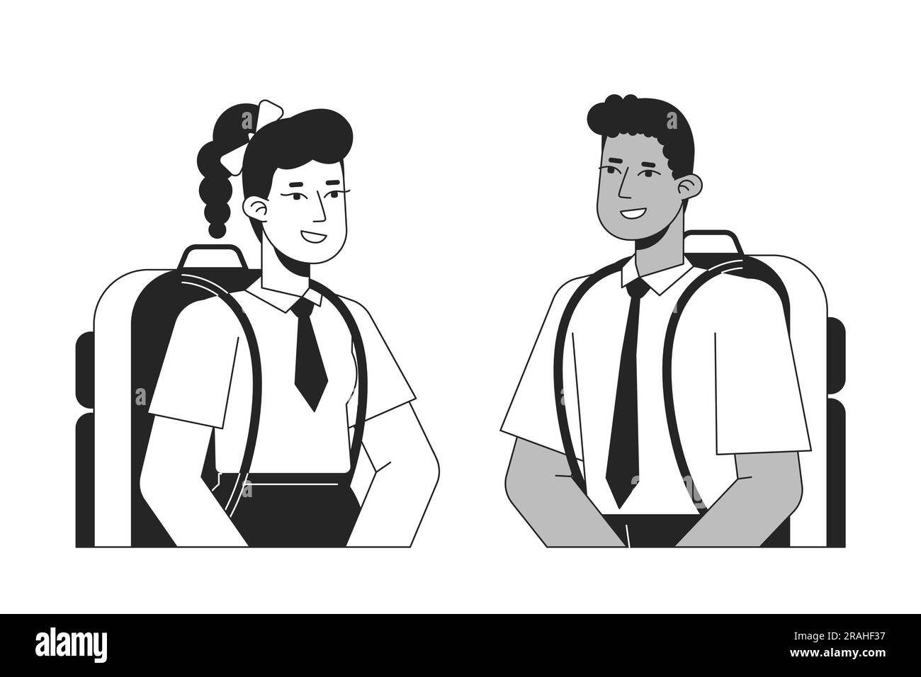 Two teenagers speaking flat line black white vector character Stock ...