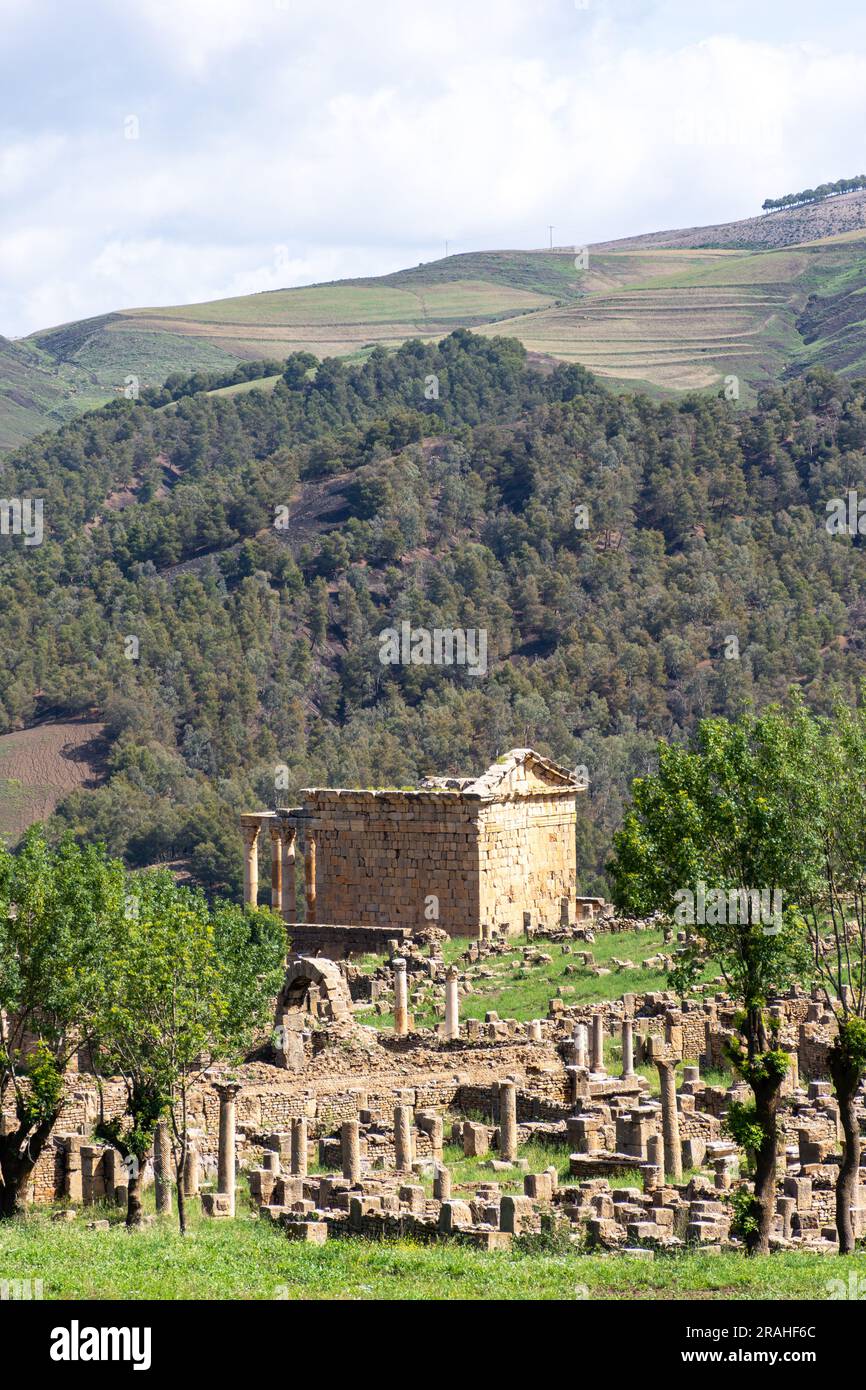 View of a Roman temple in the ancient town of Cuicul in Algeria. UNESCO ...