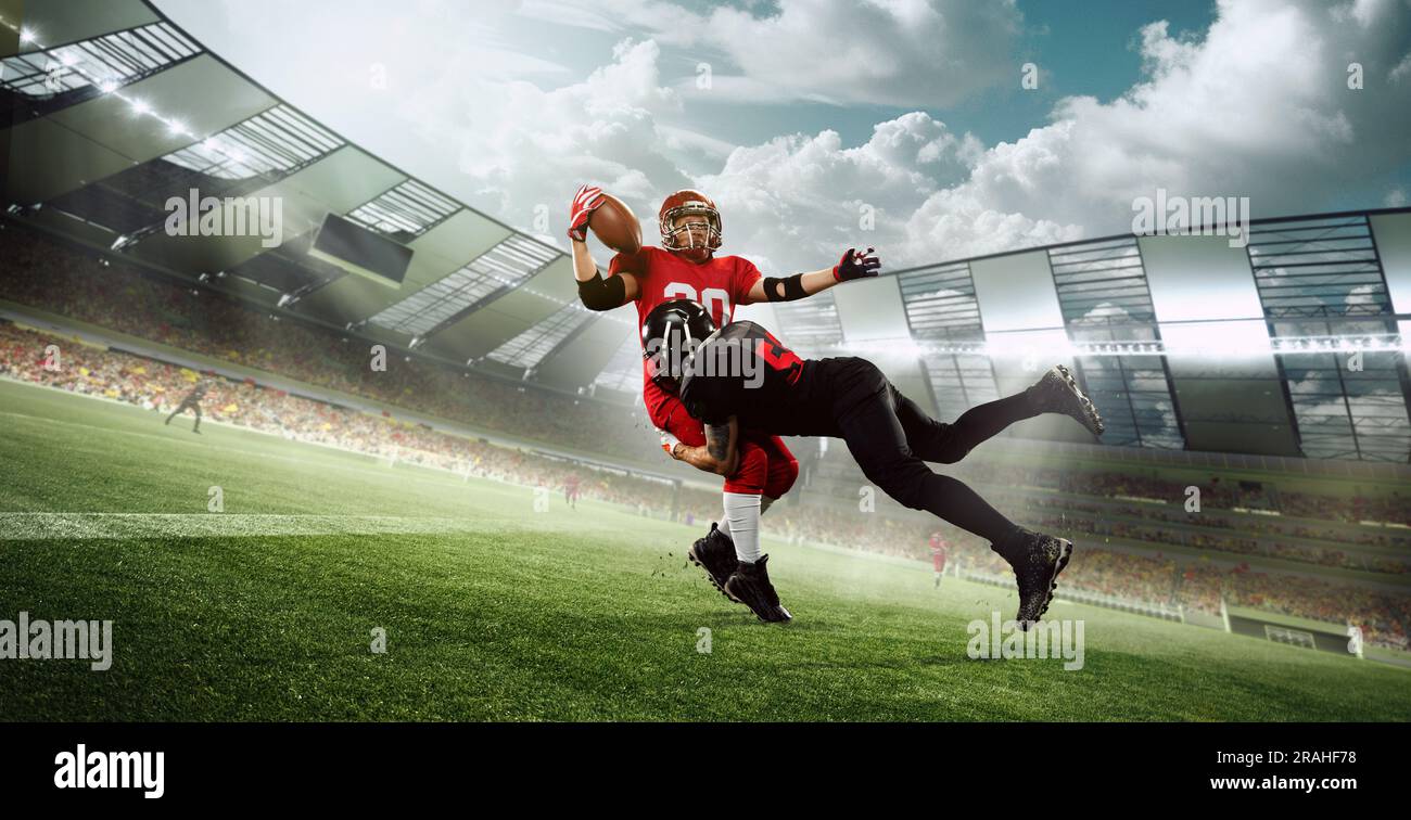 Win and lose. Professional athletes, american football players in ...