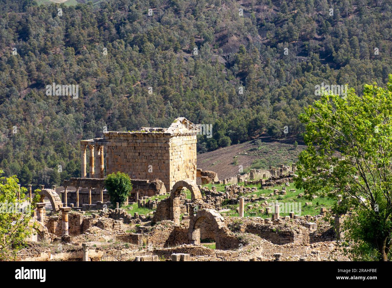 View of a Roman temple in the ancient town of Cuicul in Algeria. UNESCO ...