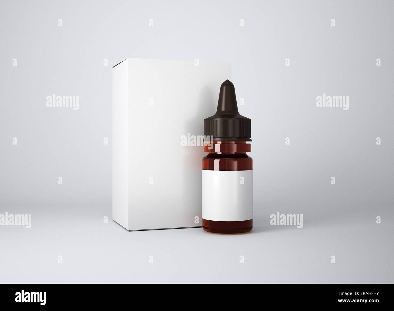 Amber glass dropper bottle mockup with box on gray background, 3d ...