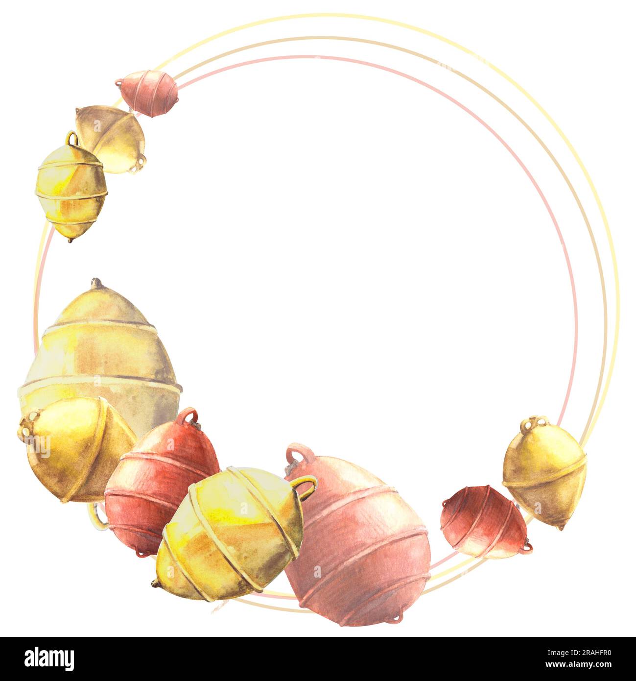 Watercolor maritime frame Red and yellow buoys Hand drawn illustration ...