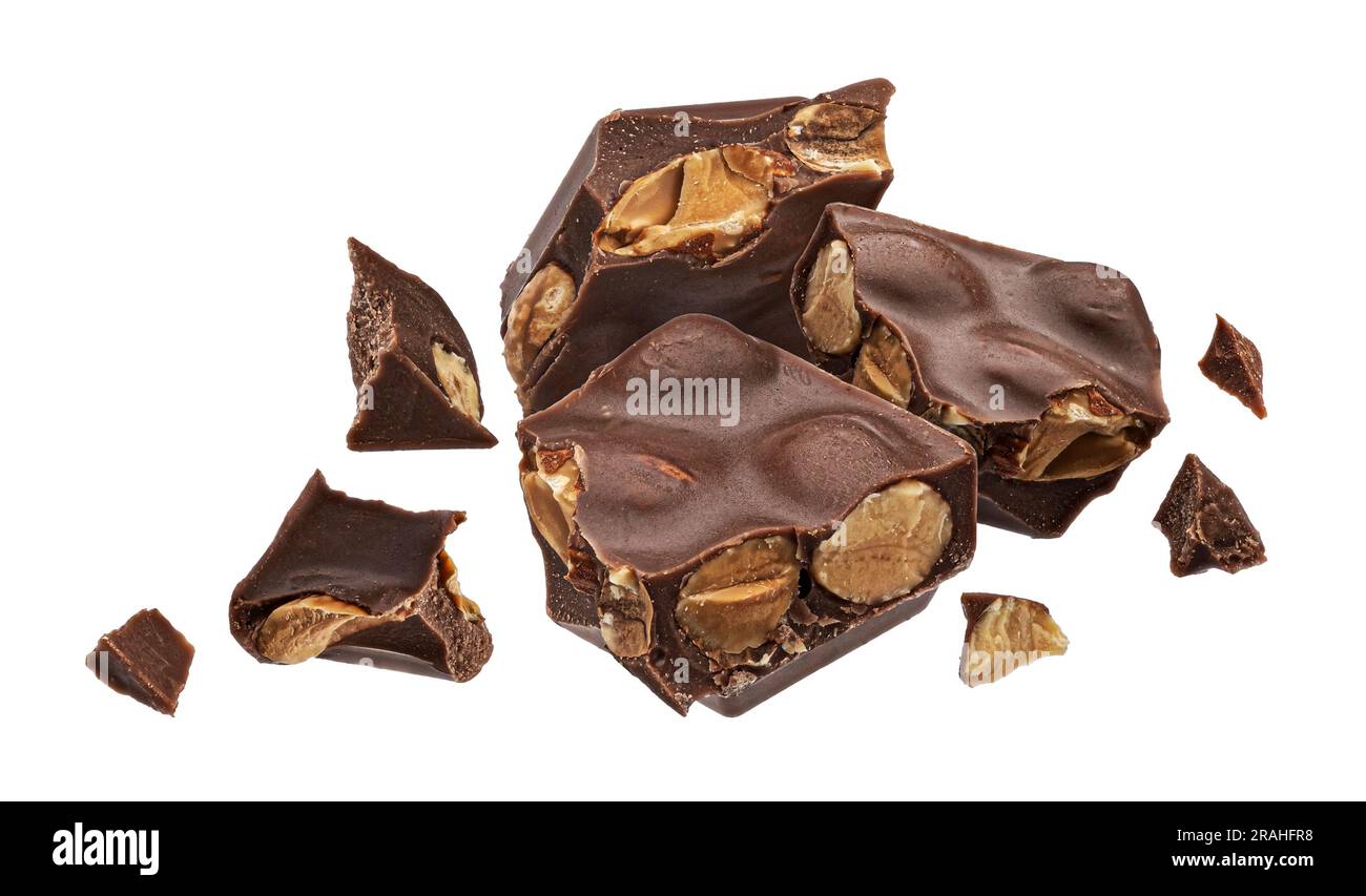 Dark chocolate chunks with almond isolated on white background Stock ...