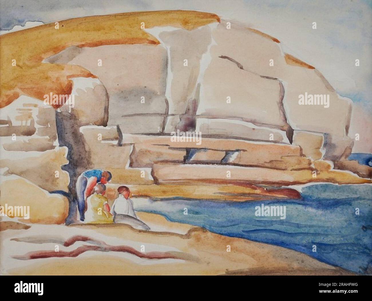 Figures by a Rock Pool Stock Photo - Alamy