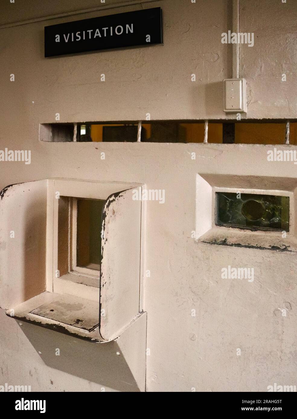 Visitors room where inmates could talk to relatives through windows ...