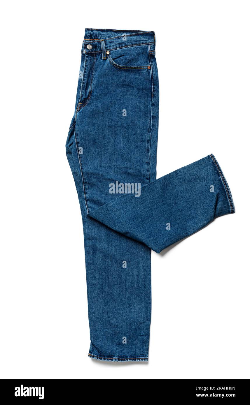 Blue jeans on a white background, view from above Stock Photo - Alamy
