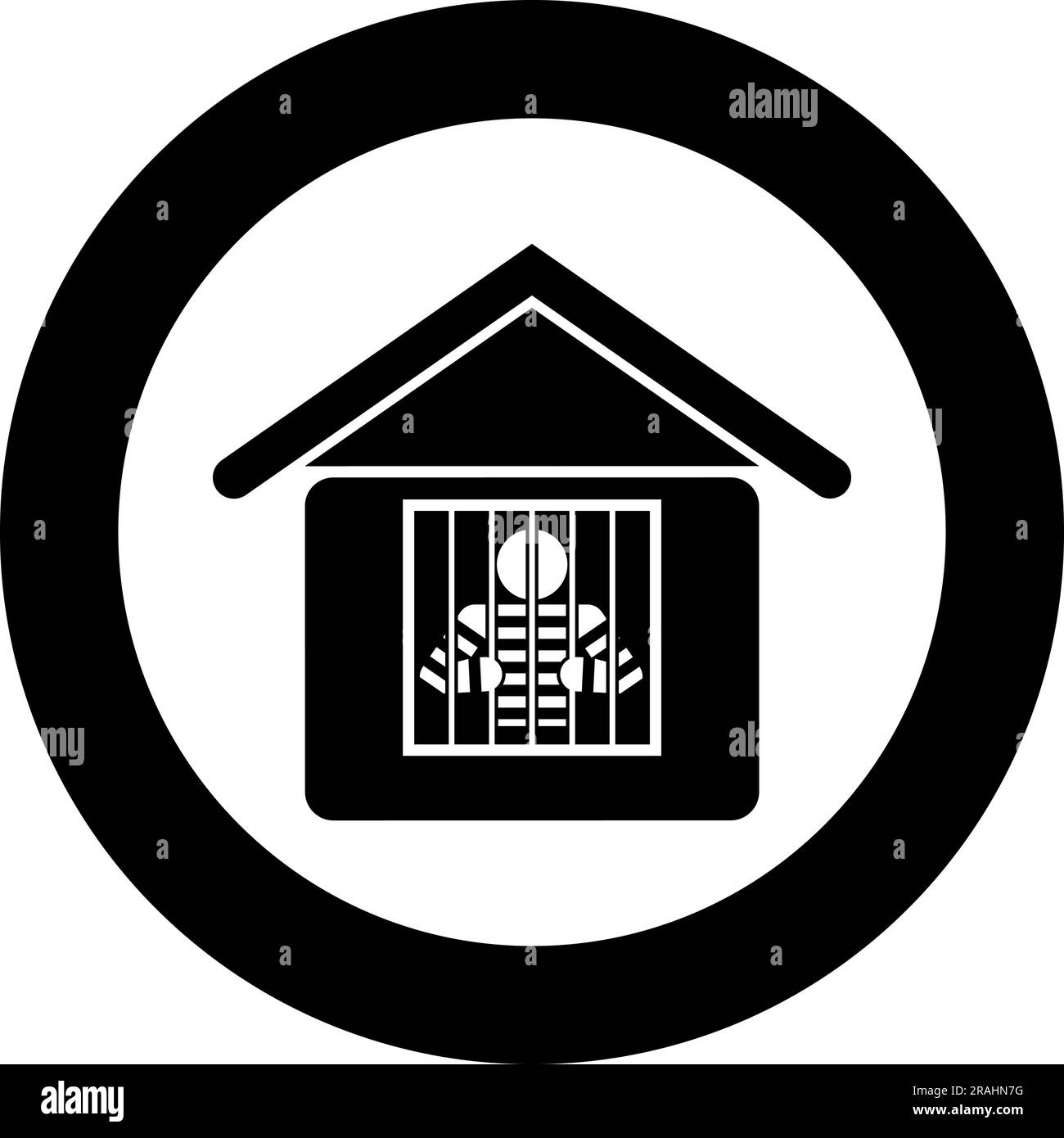 Prisoner in prison building icon in circle round black color vector ...