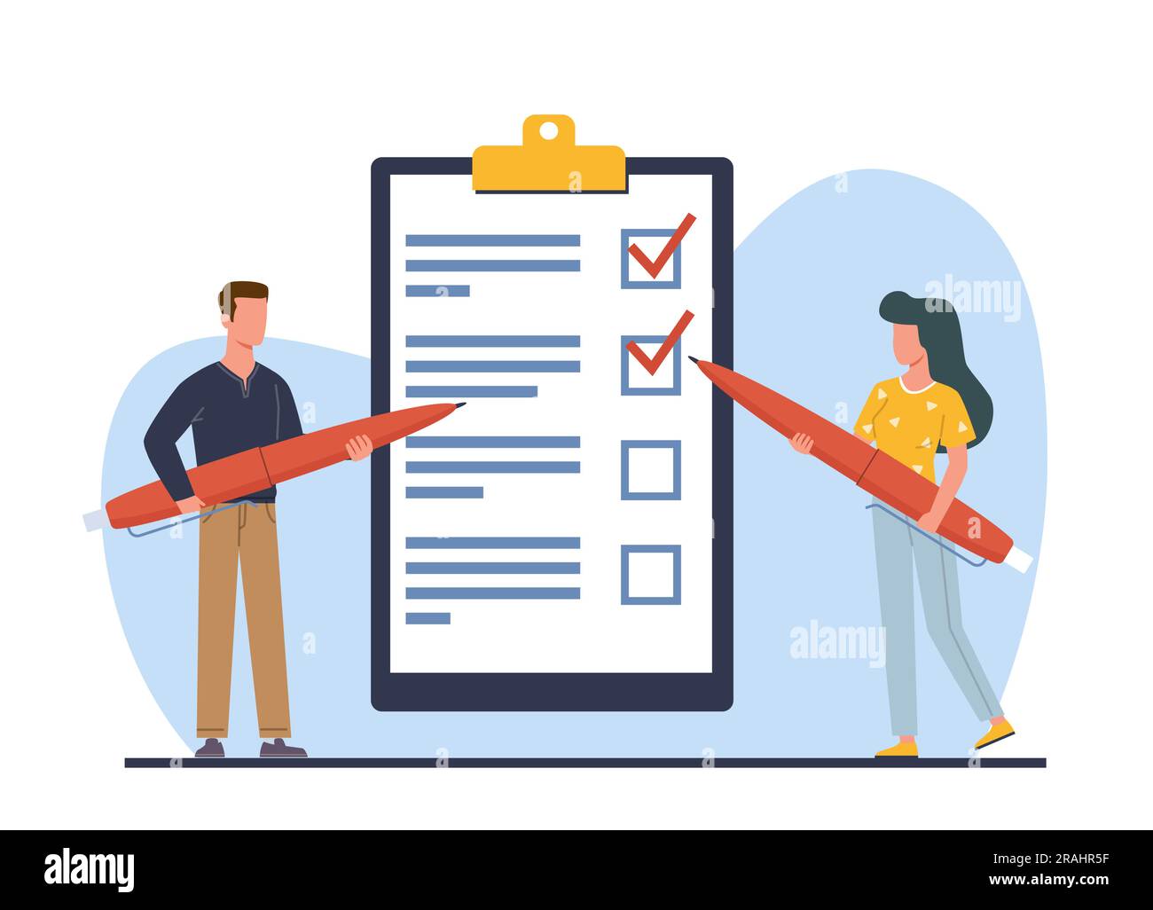 Man and woman hold pens and write down goals to achieve or make to do ...