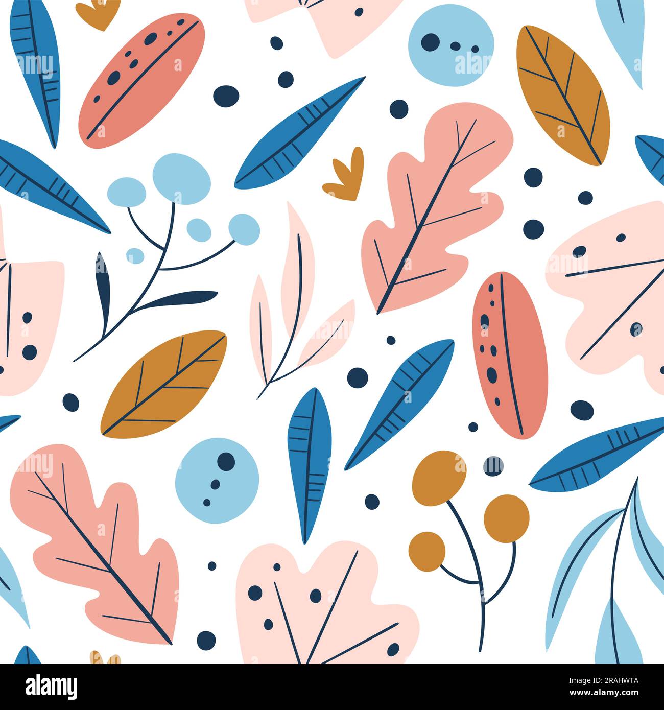 Abstract leaves seamless pattern. Cute leaves and twigs isolated on ...