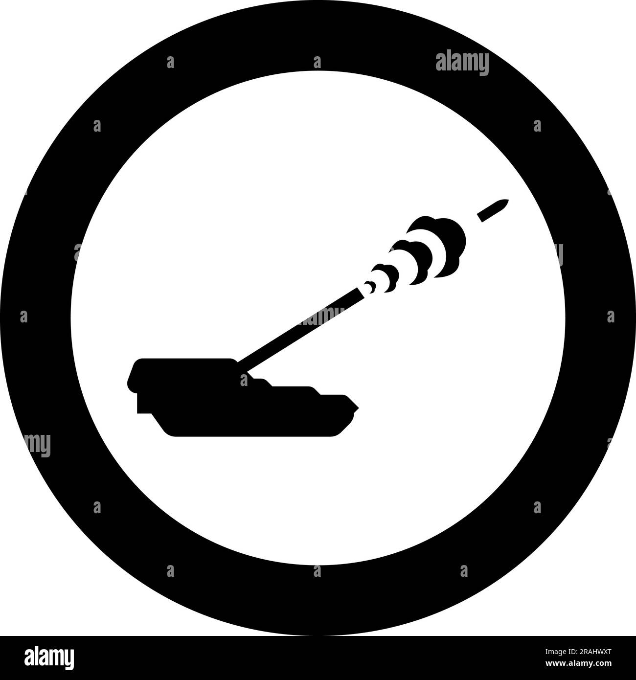 Self-propelled howitzer artillery system archer shoots projectile shell icon in circle round ...