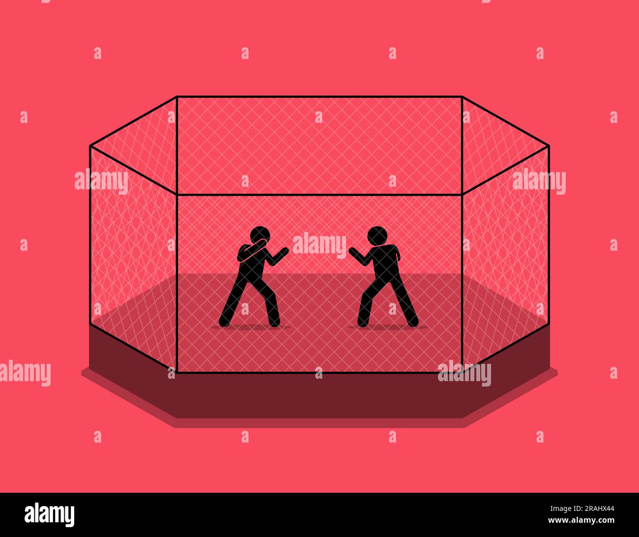 Cage fight between two fighters. Vector illustration depicts concept of ...
