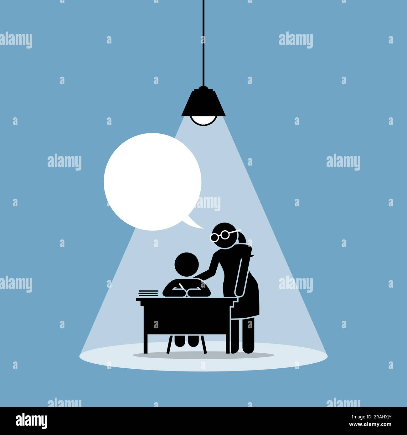 Teacher teaching a child in a one to one tuition session. Vector ...