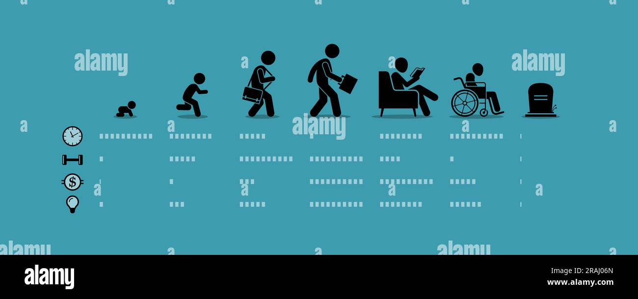 The different stages of a human growing from young to old. Vector ...
