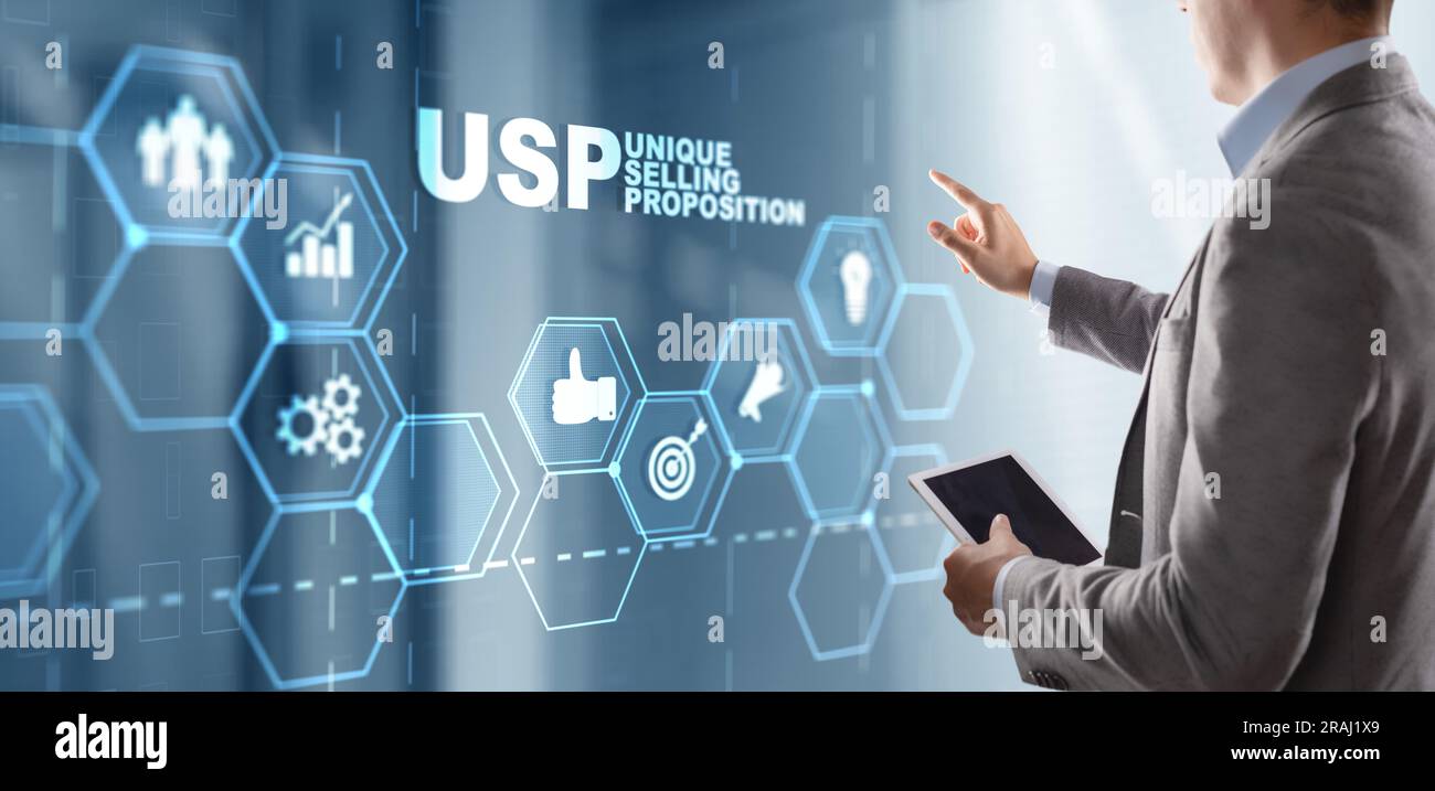 USP. Inscription Unique selling proposition on Virtual Screen ...