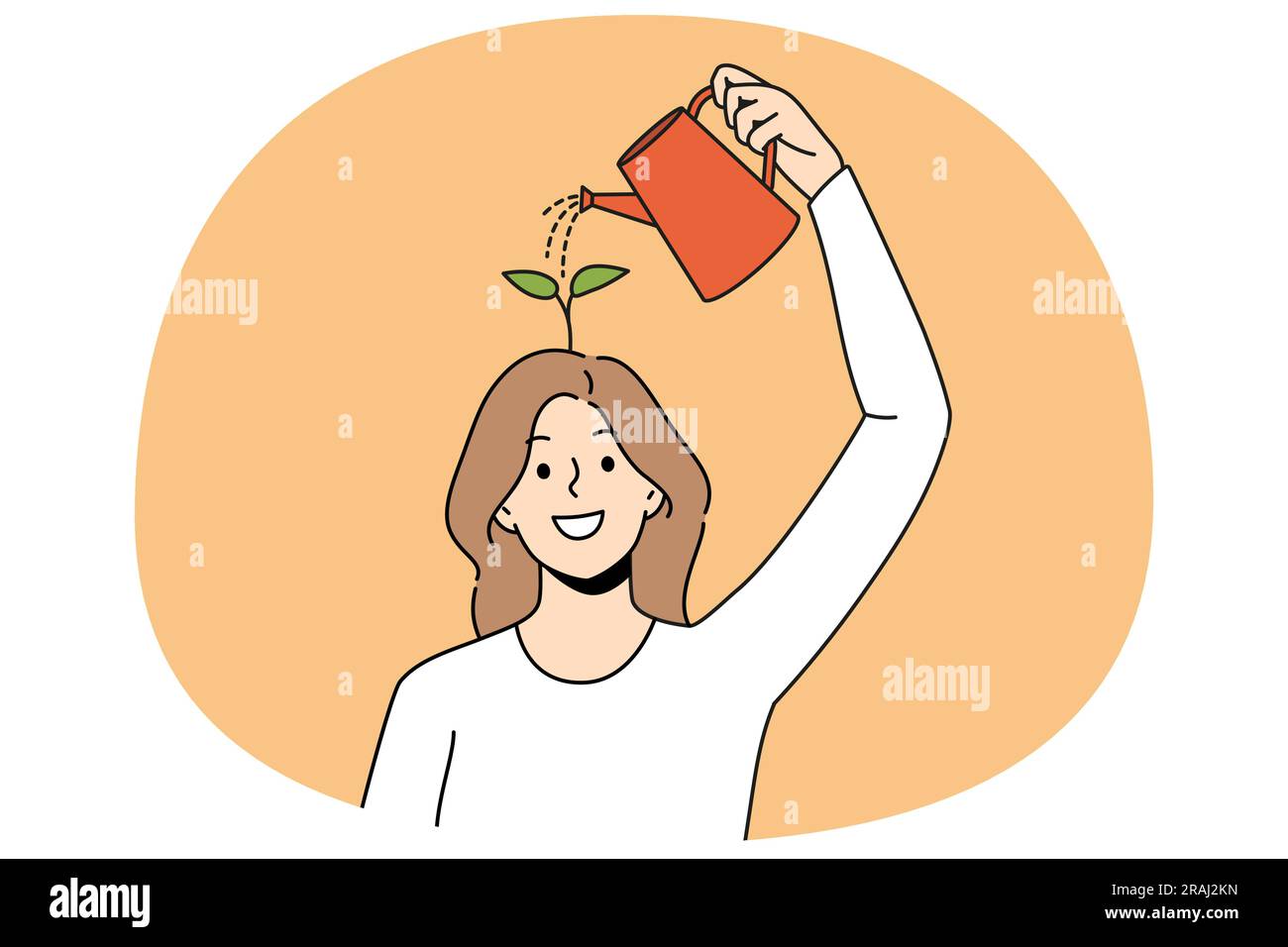Happy woman use water can watering seedling in brain improving ...