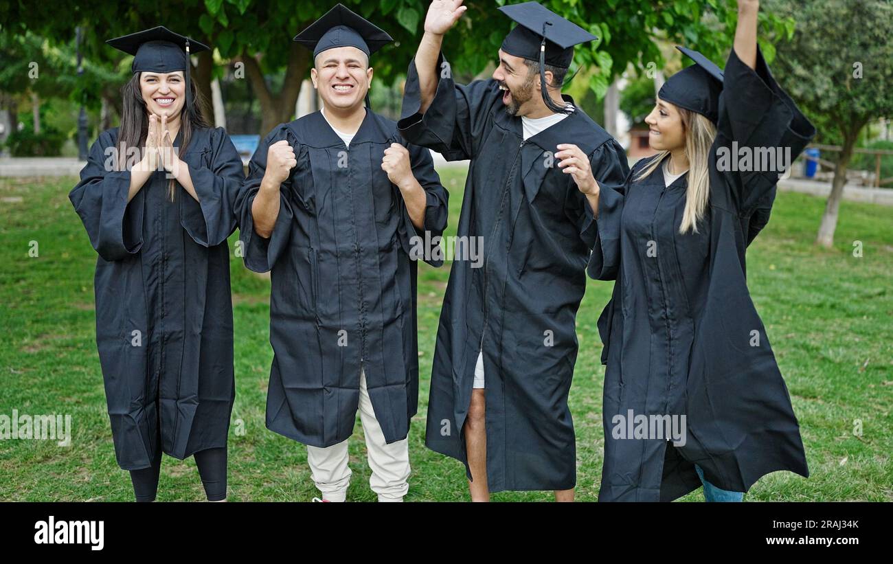 Group of people students graduated standing with winner expression at ...