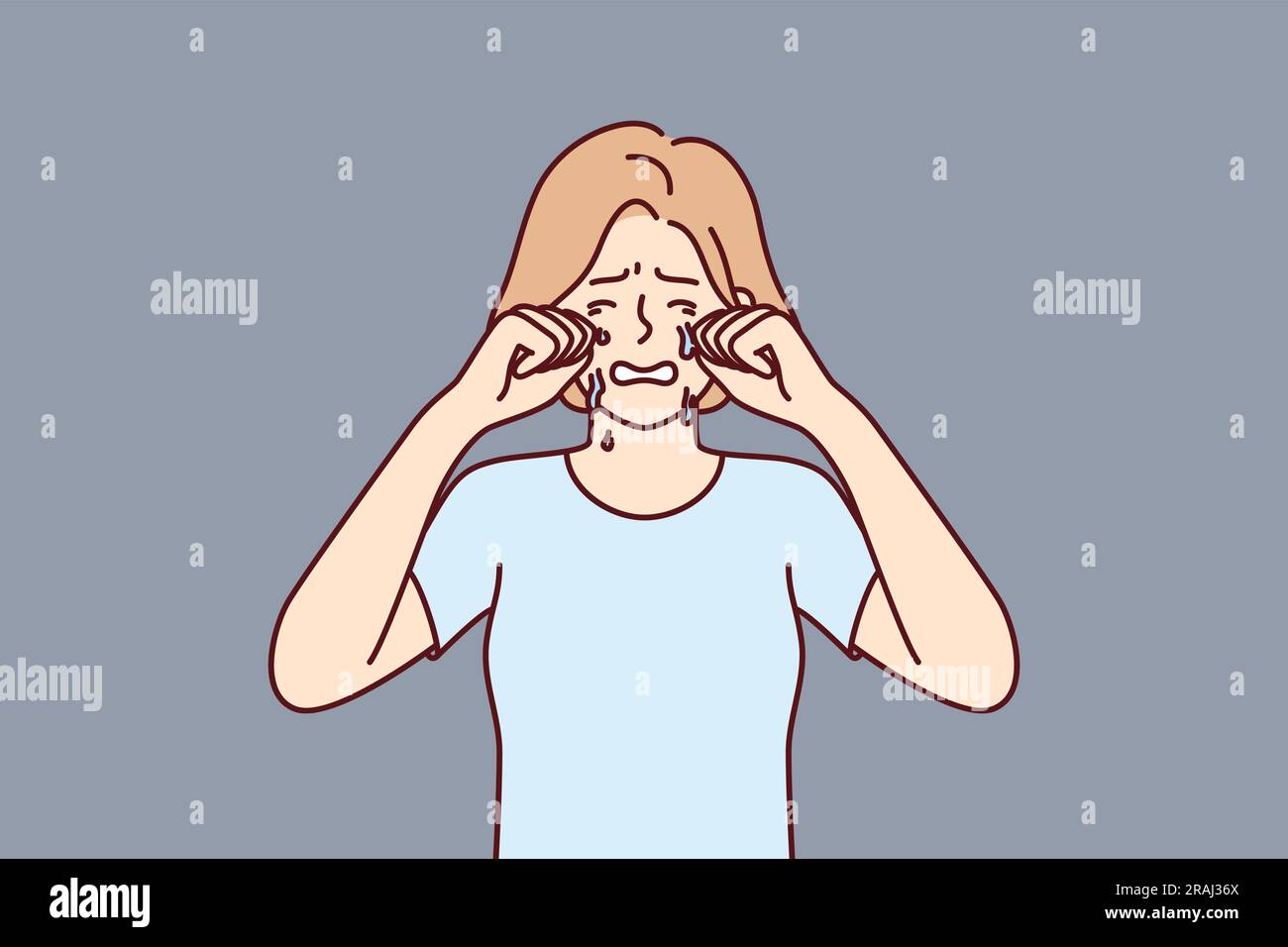 Crying woman wipes tears with hands because of breakup with boyfriend ...