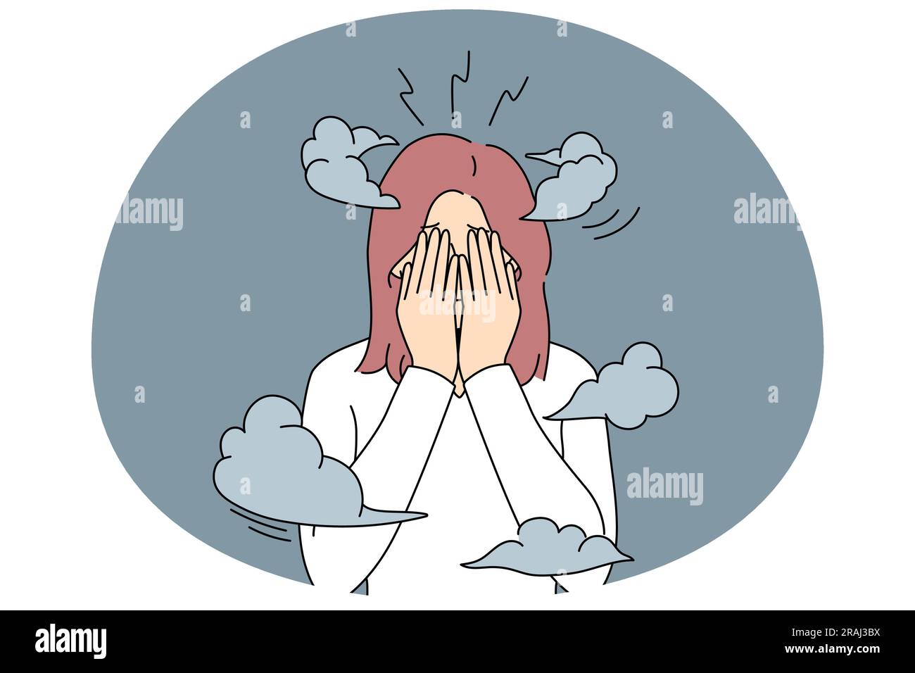 Unhappy woman covering face with hands feeling dizzy and anxious suffer ...